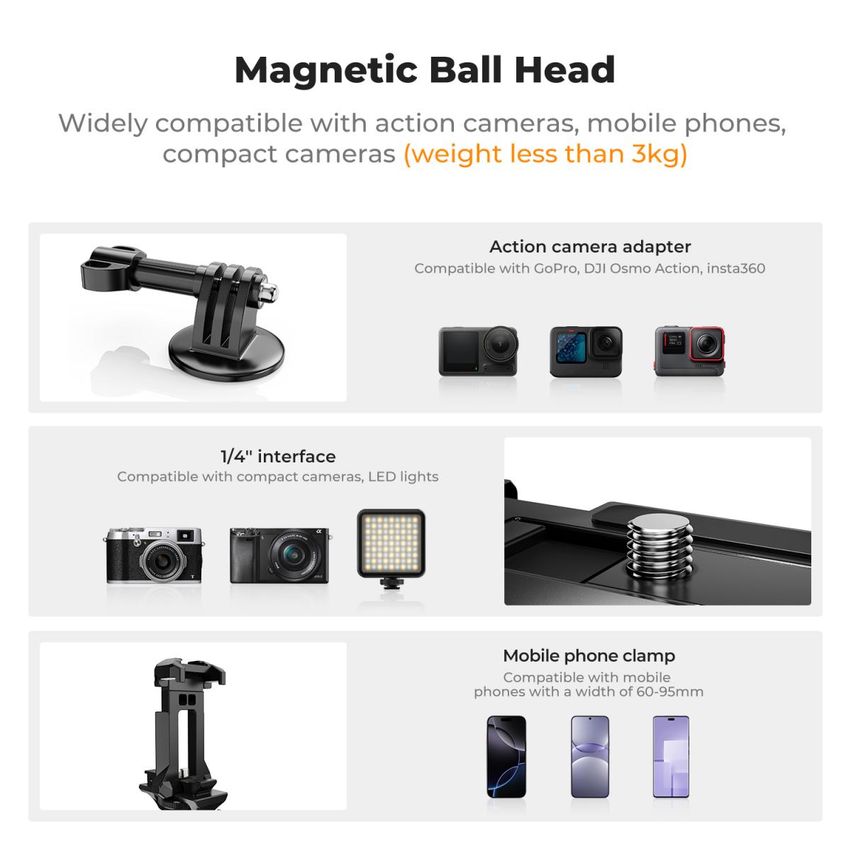 K&F Concept Magnetic Camera Mount Base with Ball Head - KENTFAITH