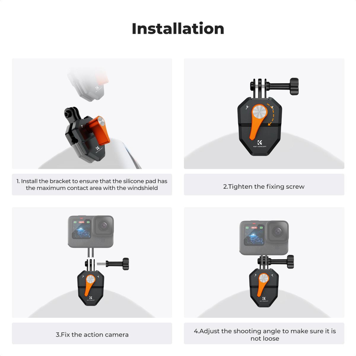 K&F Concept Windshield Mount Clamp for GoPro Hero 13 12 11 10 9 ...