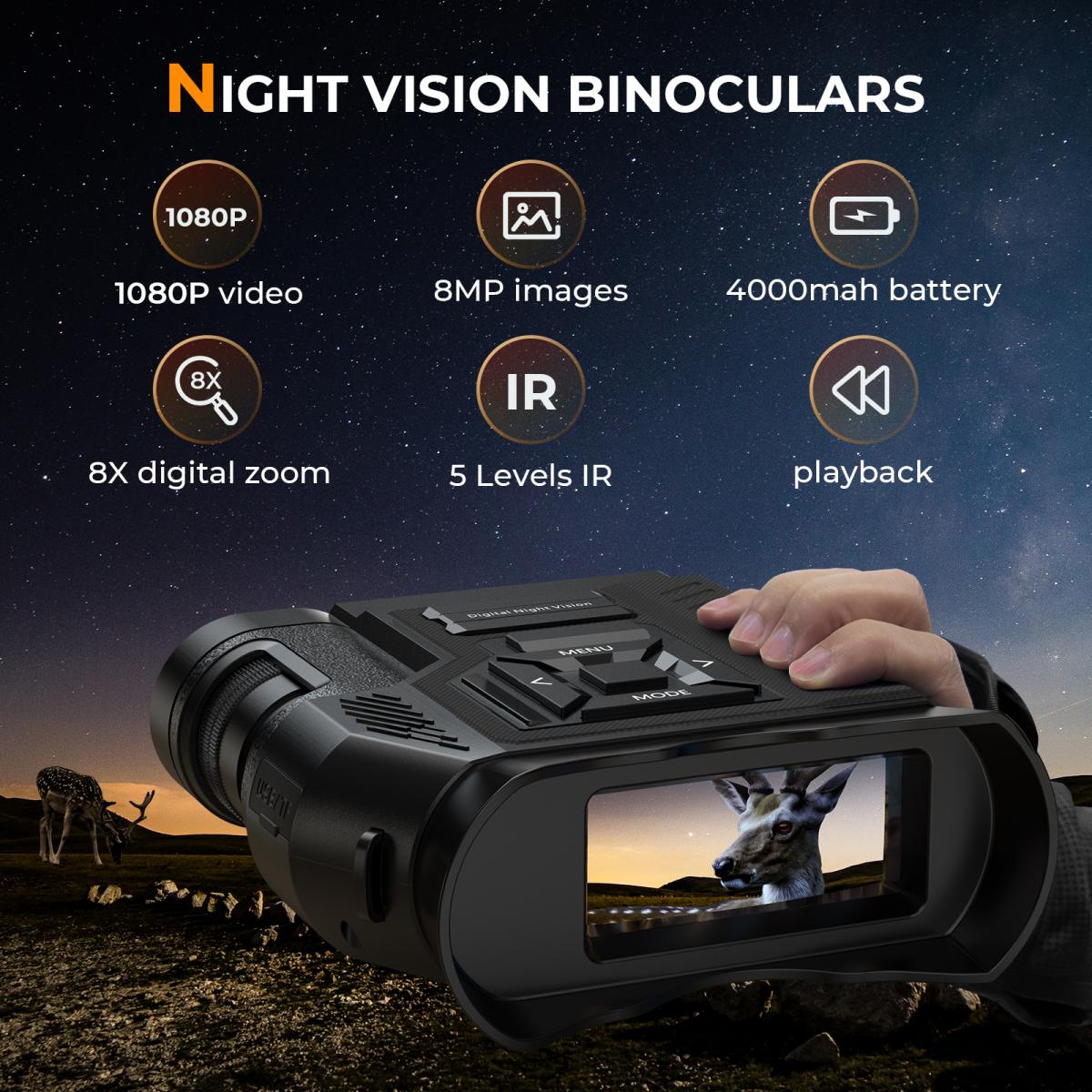 Adult night vision binoculars, 8x digital zoom, 984 foot/300M visual ...