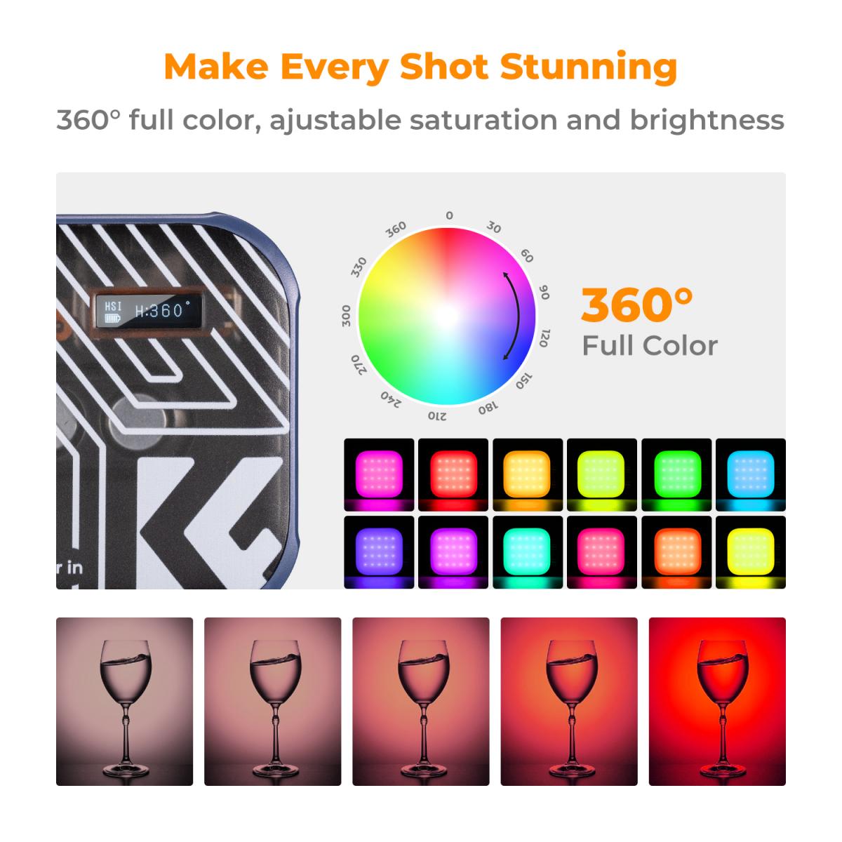 K&F Concept RGB Video Light, 360° Full Color Portable Photography Light ...