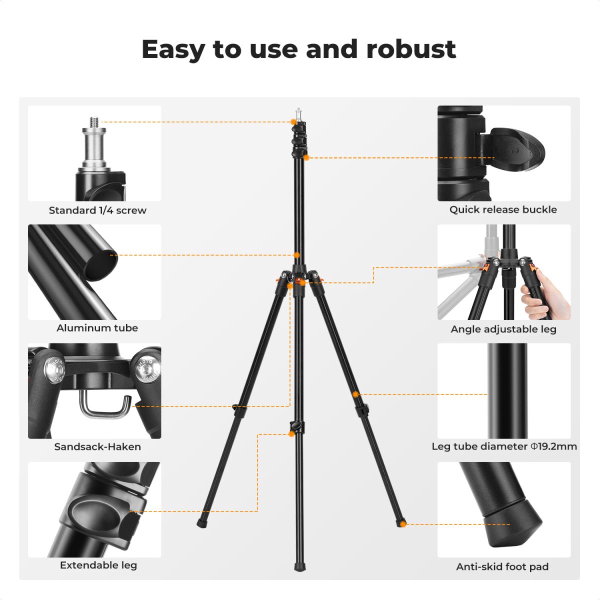 2pcs 2.0m Aluminum Foldable Light Stands with 1/4" Screws & Bag - KENTFAITH