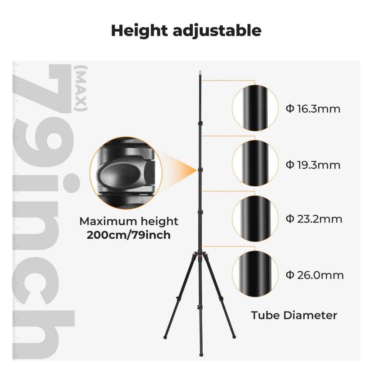 2pcs 2.0m Aluminum Foldable Light Stands with 1/4" Screws & Bag - KENTFAITH