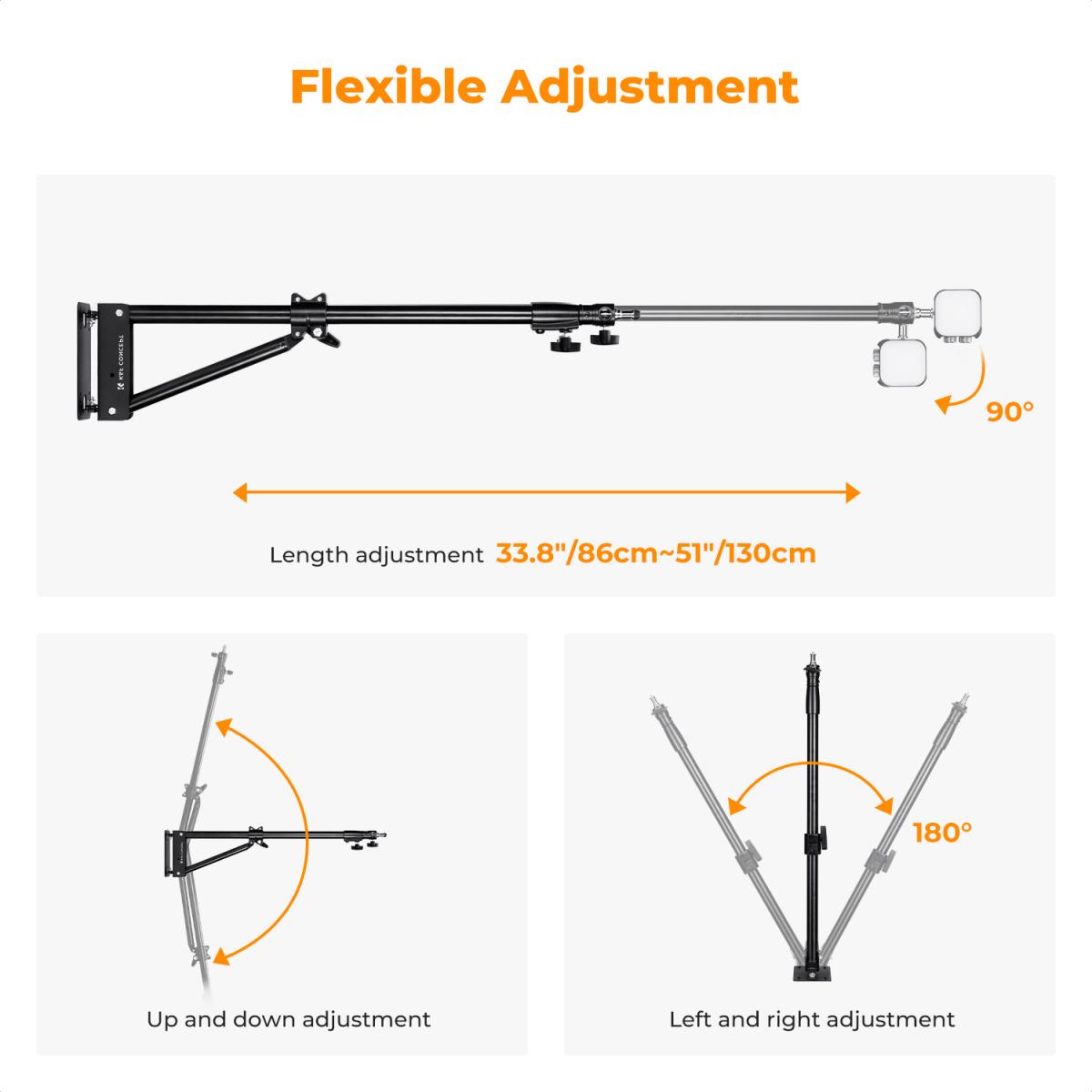 51.18"/130cm Wall-Mounted Bracket 180° Adjustable for Ring Lights ...