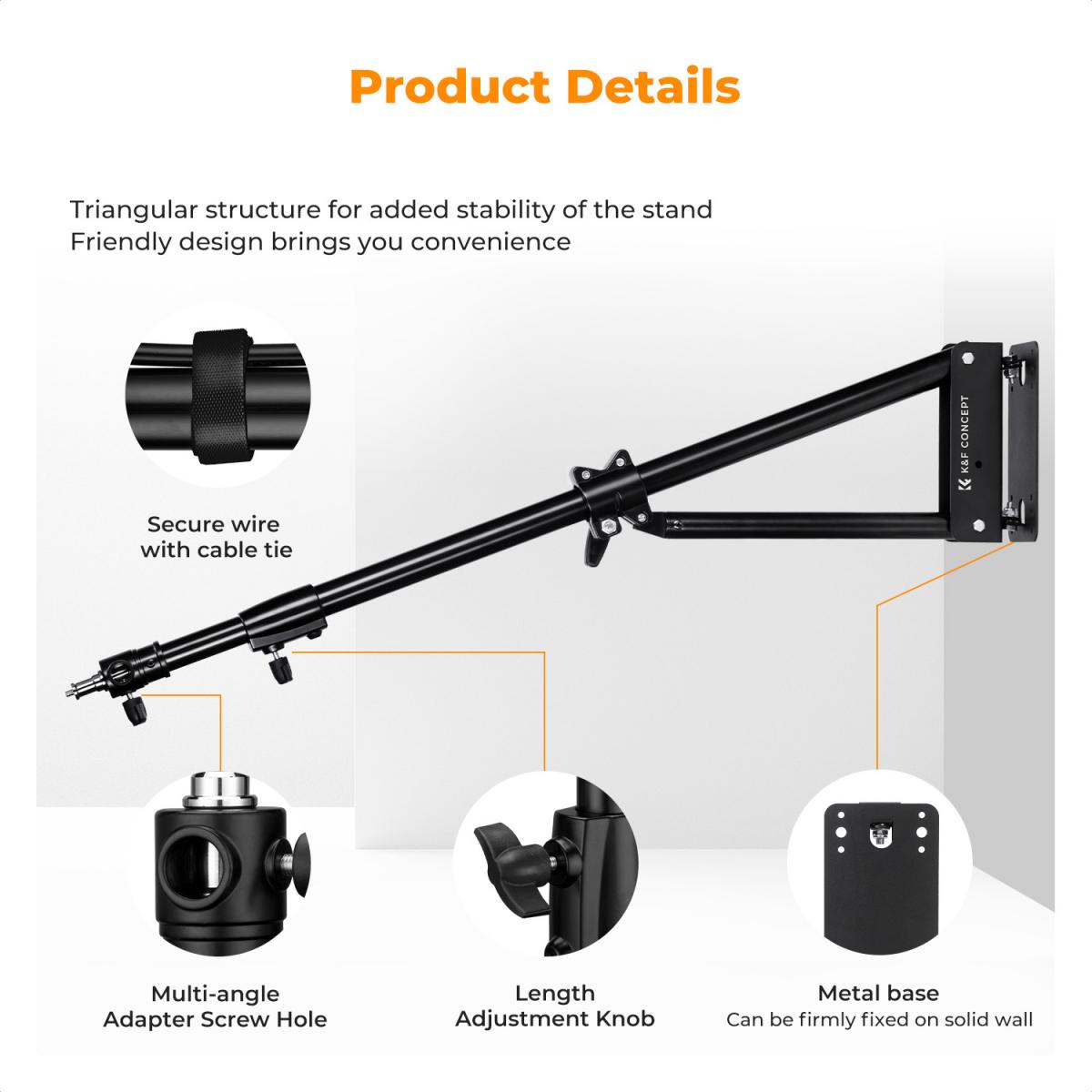 Wall Mounting Boom Arm, 70.87"/180Cm 180° | K&F Concept - KENTFAITH