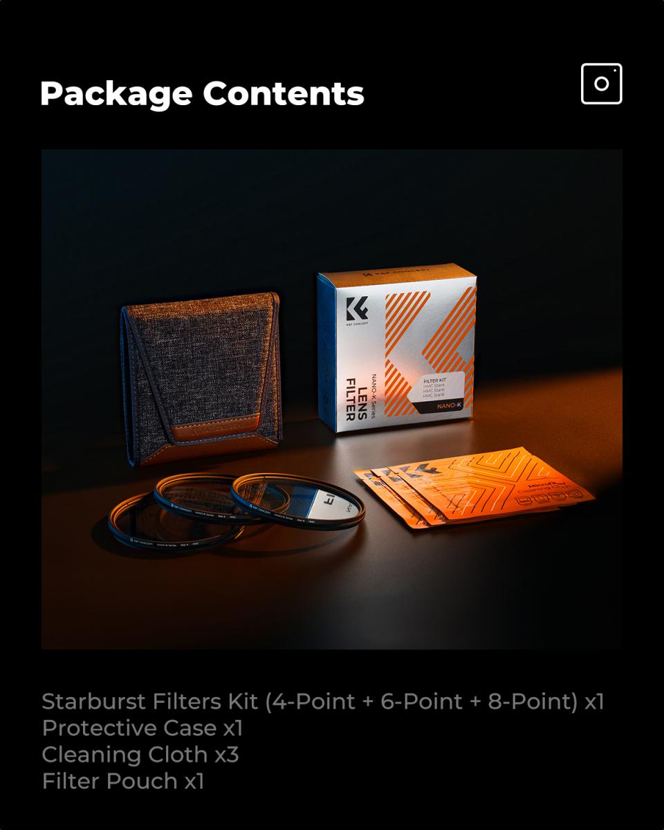 52mm Star Filters 3pcs Set 4+6+8 Points Nano-K Series - KENTFAITH