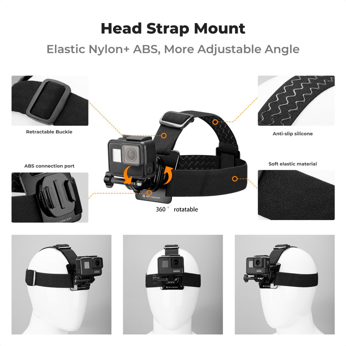 K&F Concept Head Strap & Chest Mount Set for GoPro Hero 13 12 11 10 9 8 ...