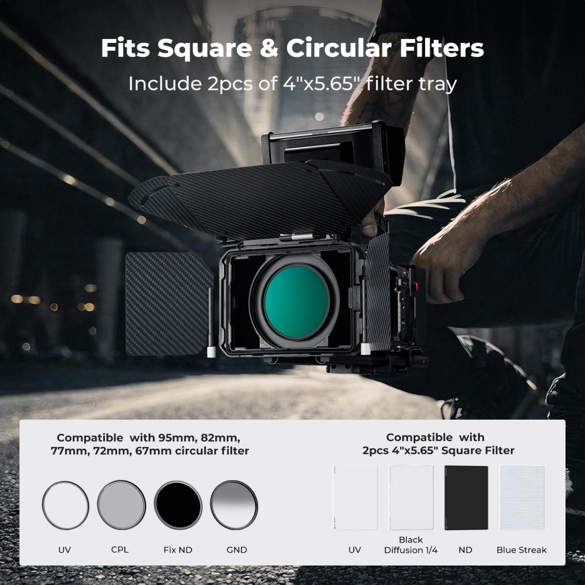 Matte Box Kit with 2 Lens Frames and 67/72/77/82/95mm Adapter - KENTFAITH