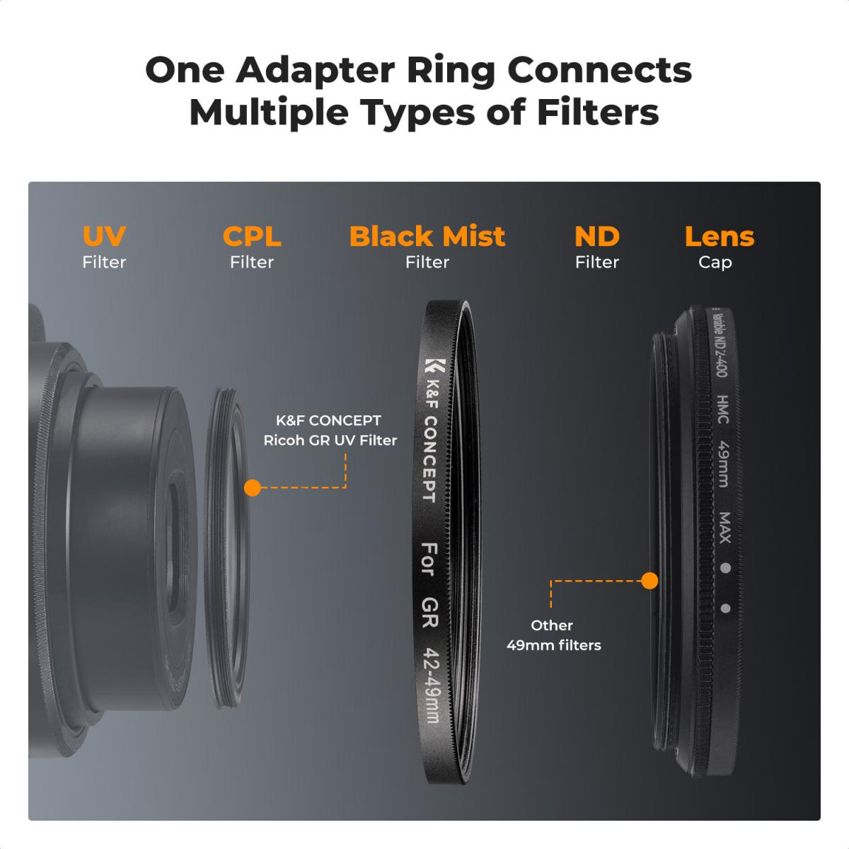 Ricoh Lens Filter Adapter Ring 42-49mm, With Kf 49mm Lens Cover *1 ...