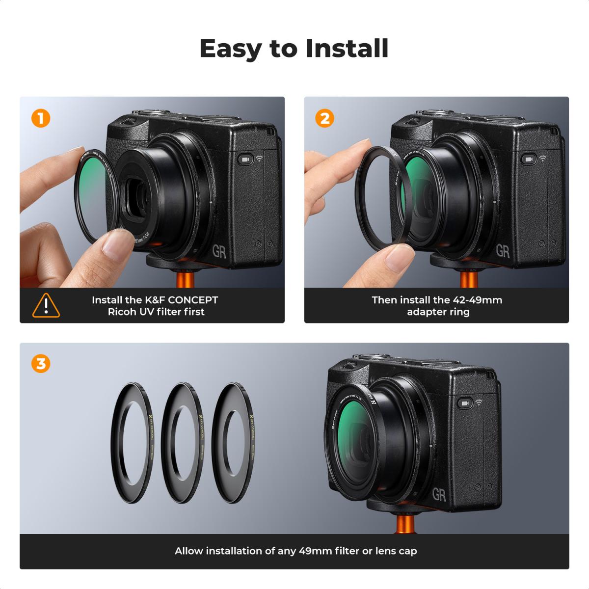 Ricoh Lens Filter Adapter Ring 42-49mm, With Kf 49mm Lens Cover *1 ...