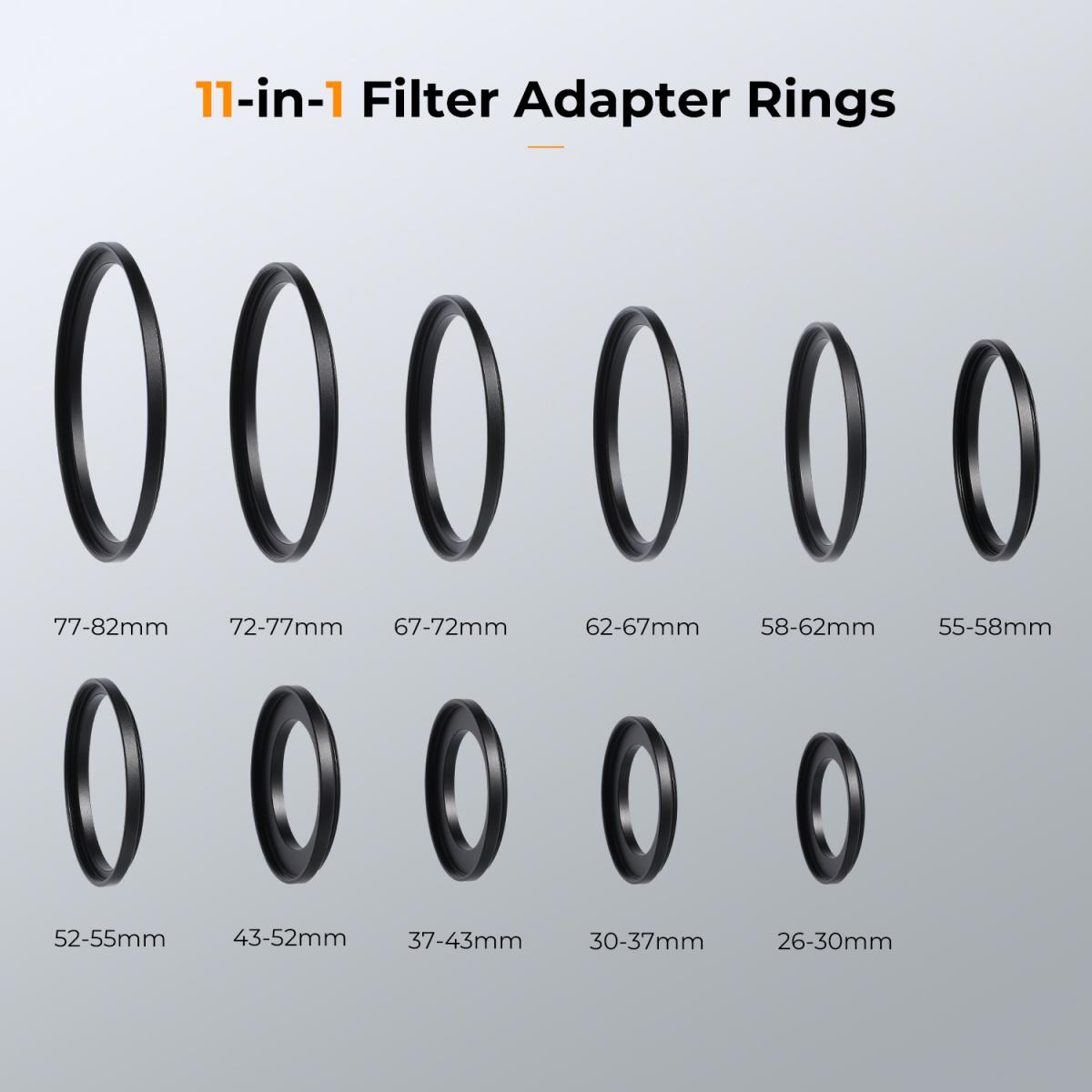 11 in 1 Step Up Ring Set - K&F Concept