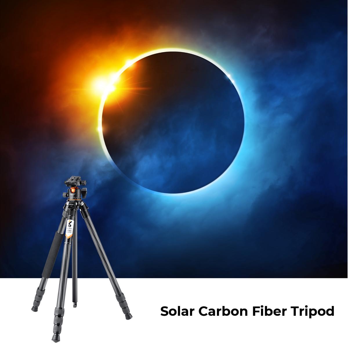 70 inch Solar Tripod Carbon Fiber Travel Tripod Max Height 33lbs Load ...